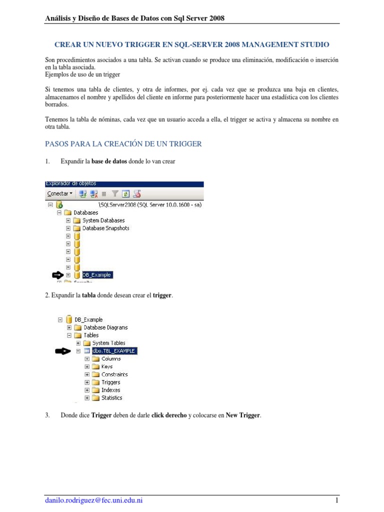 Creación de Triggers en SQL Server 2008 | PDF | SQL | Servidor SQL de ...