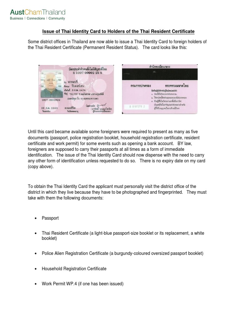 Issue of Thai Identity Card to Holders of the Thai Resident Certificate ...