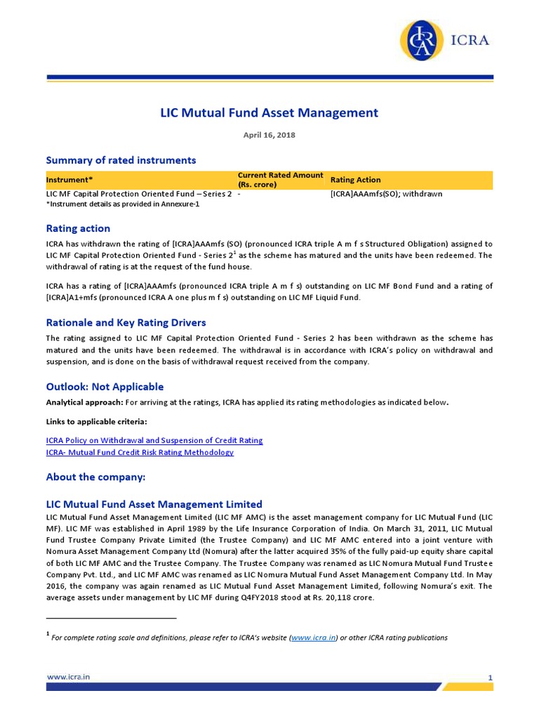 LIC Mutual Fund Asset-R-16042018 | PDF | Mutual Funds | Credit Rating