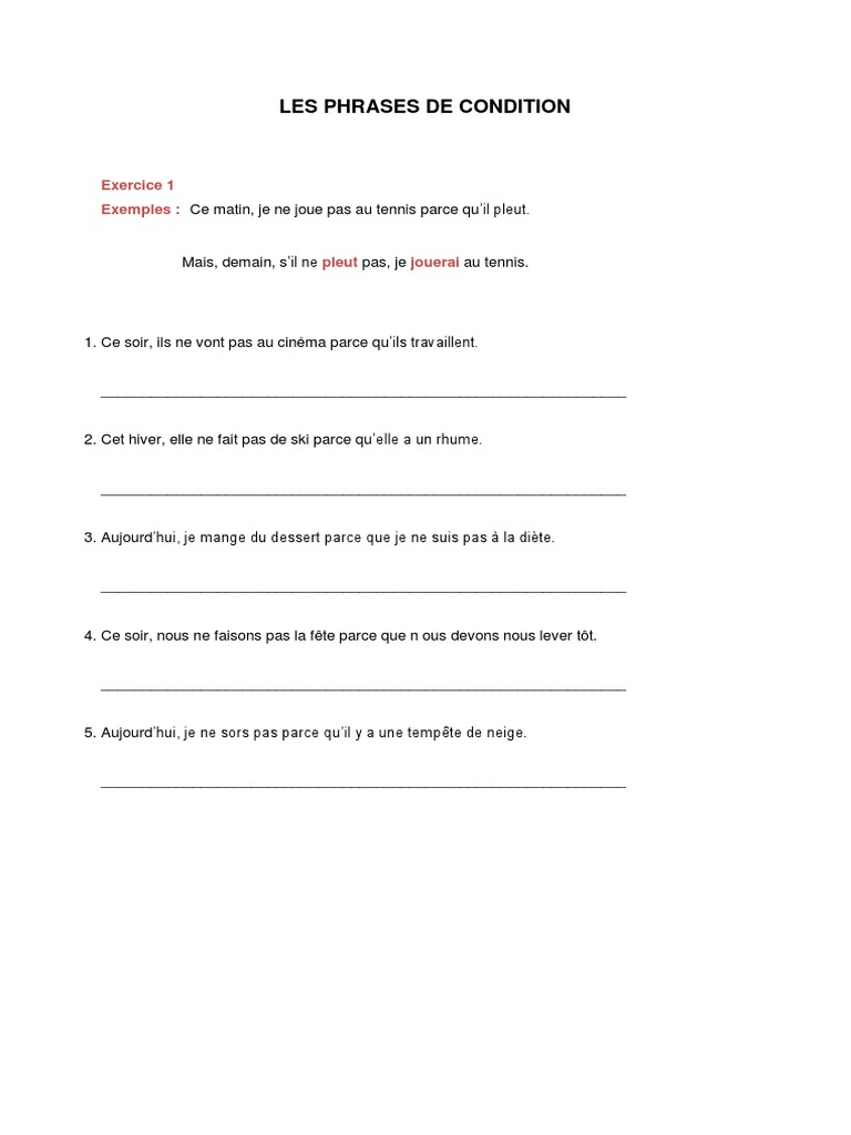 Exercices sur les phrases conditionnelles | PDF | Loisirs