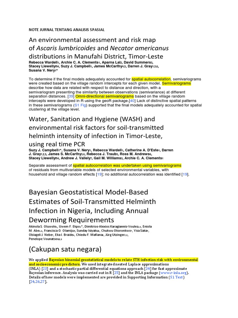 An Analysis of Spatial Patterns and Risk Factors for Soil-Transmitted Helminth Infections in ...