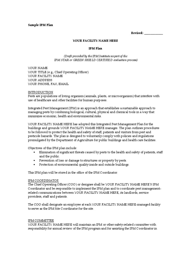 Sample IPM Plan | PDF | Pest Control | Pesticide