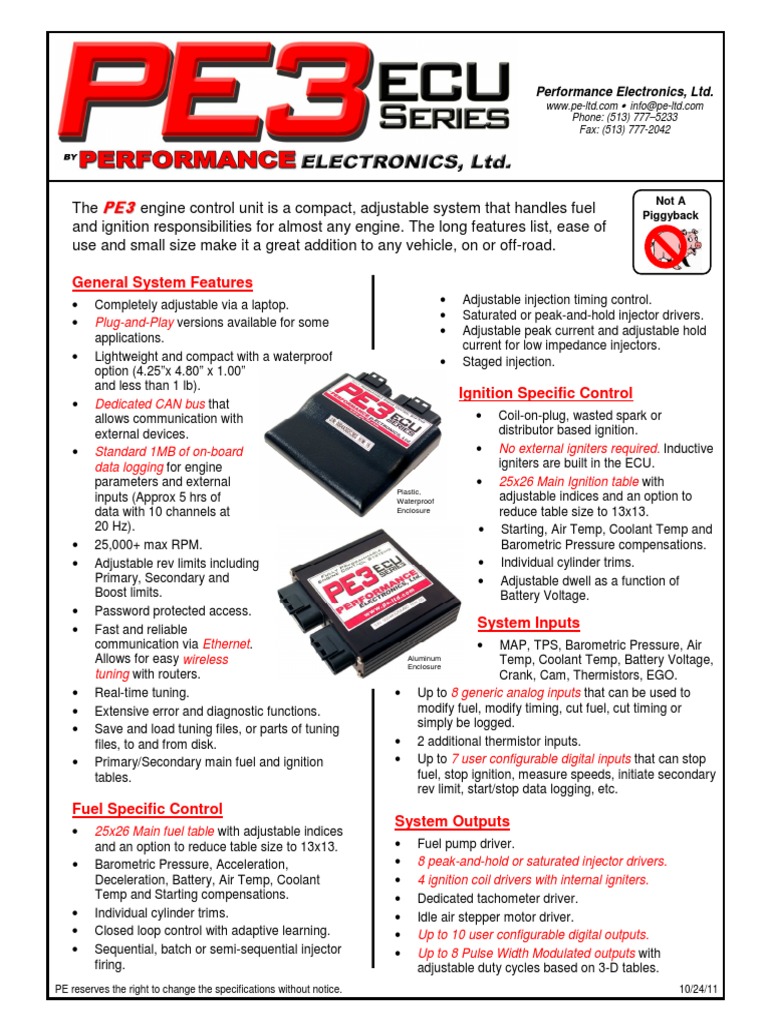 PE3 Series Datasheet 10-24-11 PDF | PDF | Ignition System | Fuel Injection