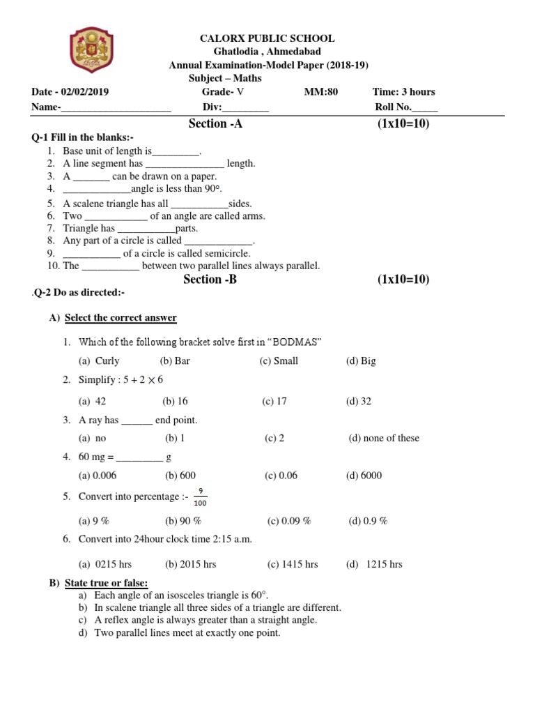 Mathes Class 5 | PDF | Triangle | Area