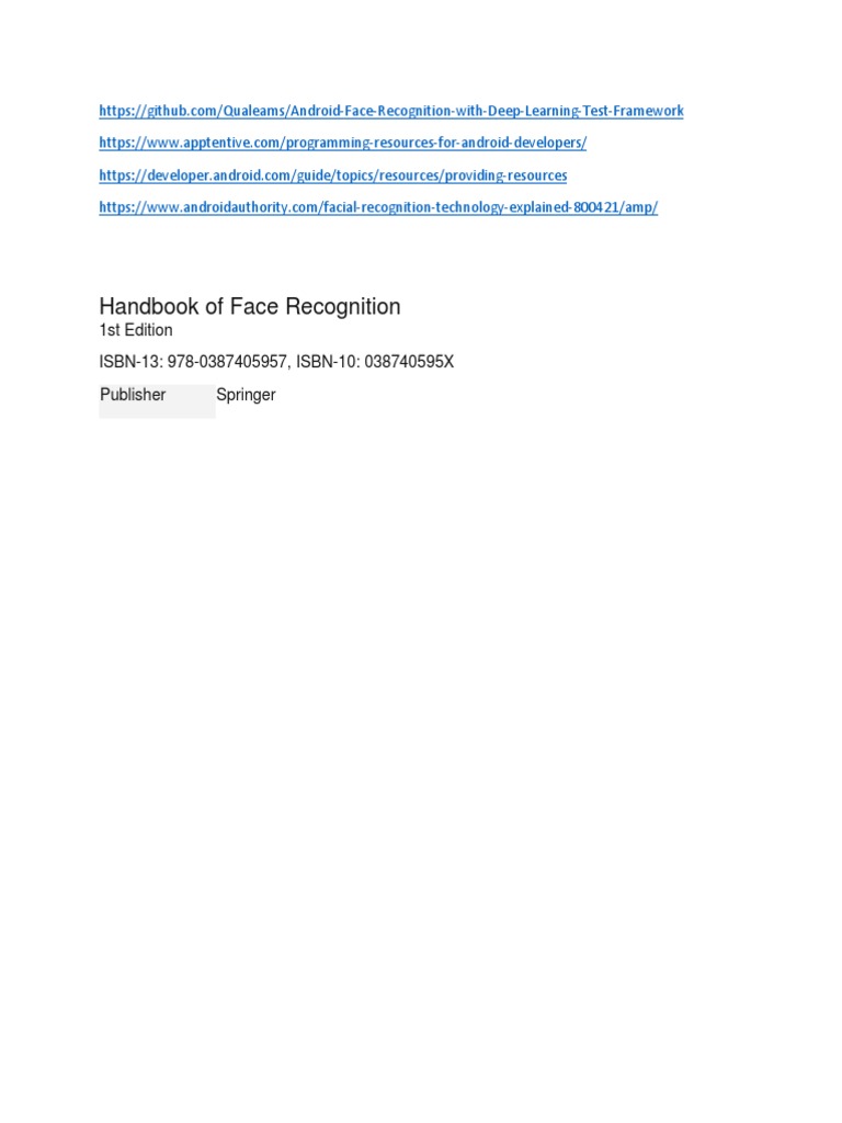 Handbook of Face Recognition: 1st Edition ISBN-13: 978-0387405957, ISBN ...
