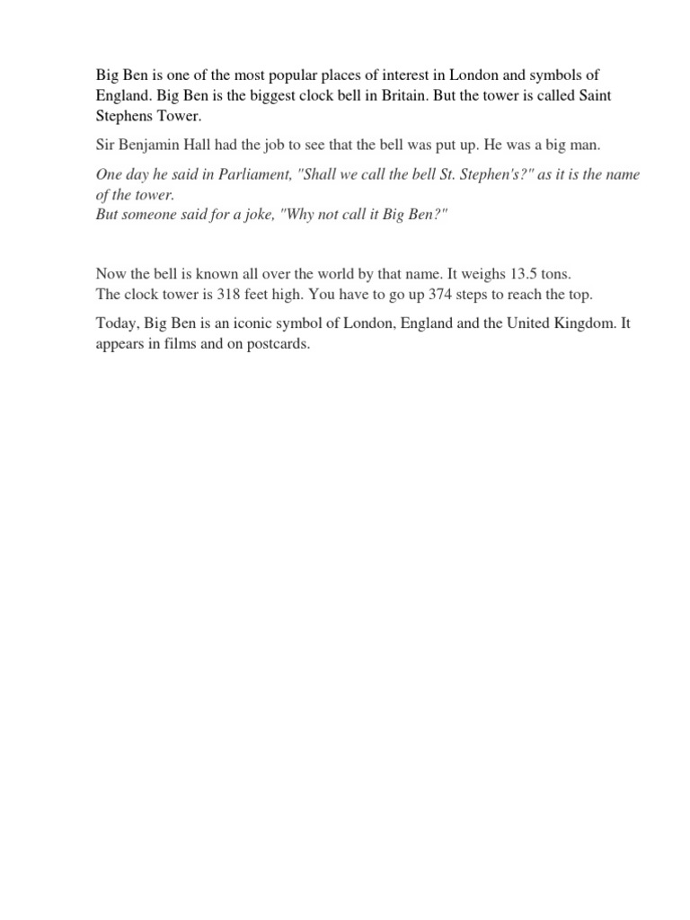 Sir Benjamin Hall Had The Job To See That The Bell Was Put Up. He Was A ...