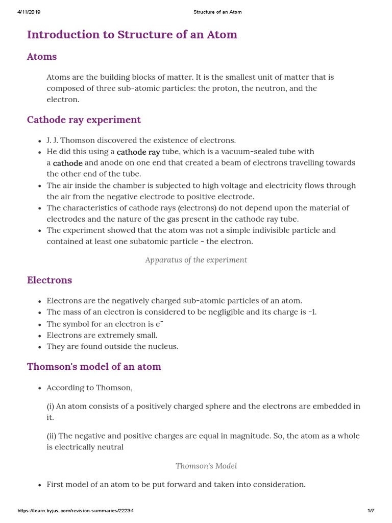 Structure of An Atom Notes | PDF | Atoms | Atomic Nucleus