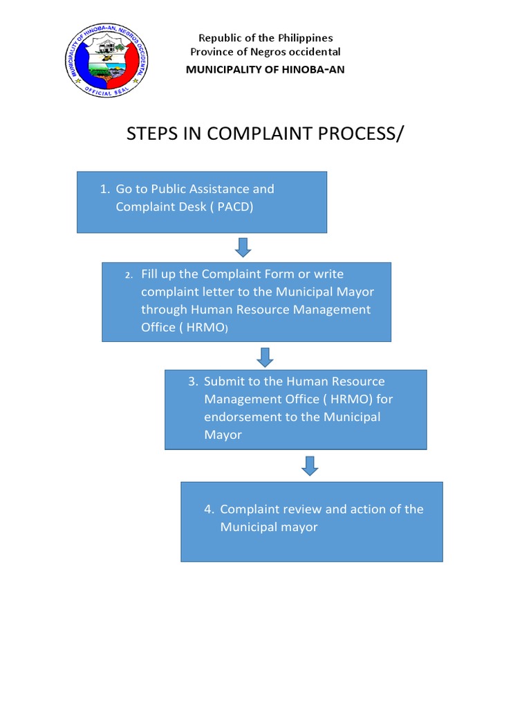 Steps in Complaint Process/: Municipality of Hinoba AN | PDF