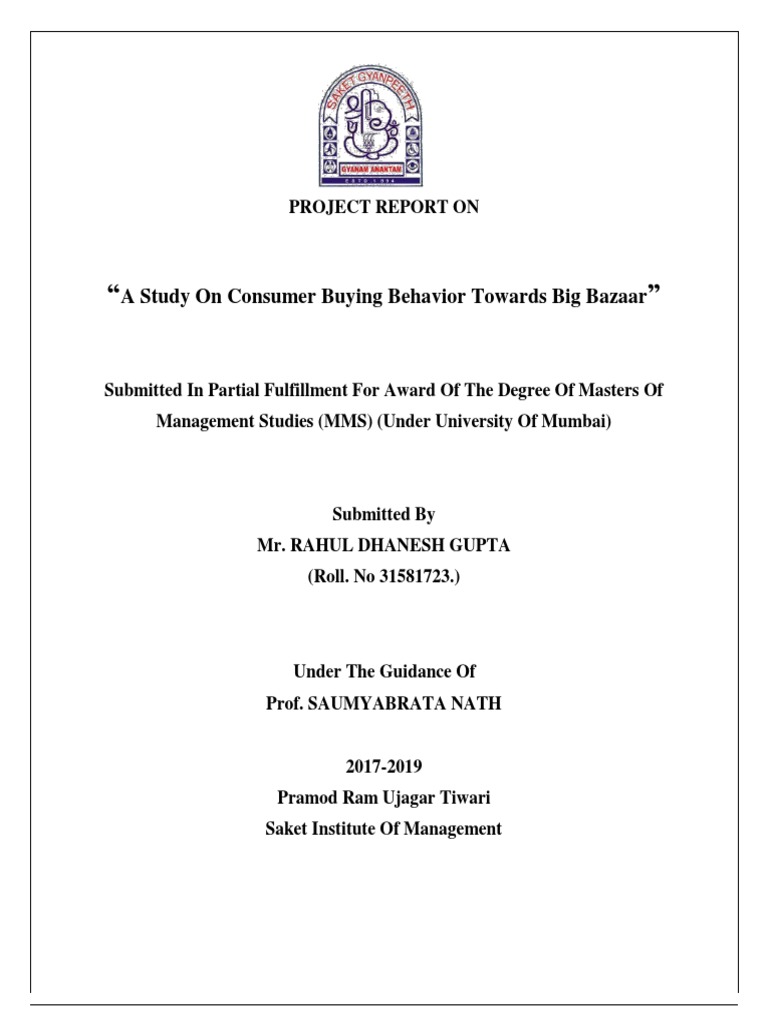 A Study On Consumer Buying Behavior Towards Big Bazaar | PDF | Academic ...
