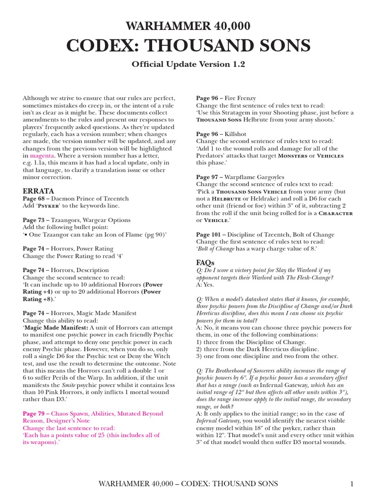 Warhammer 40k Thousand Sons Codex Update | PDF | Leisure