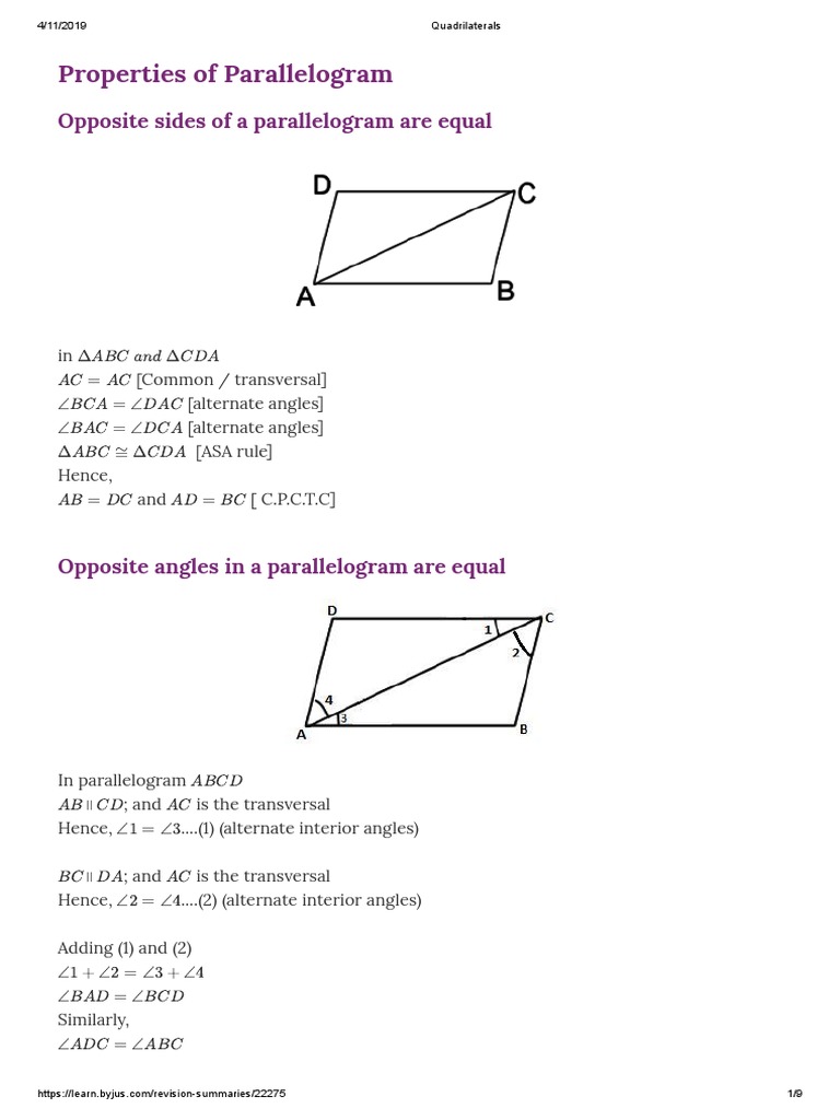 Quadrilaterals Notes | PDF | Rectangle | Elementary Mathematics