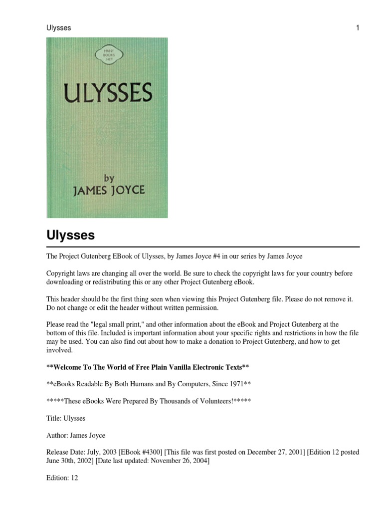 Ulysses by James Joyce - Free eBook | PDF | Project Gutenberg | E Text