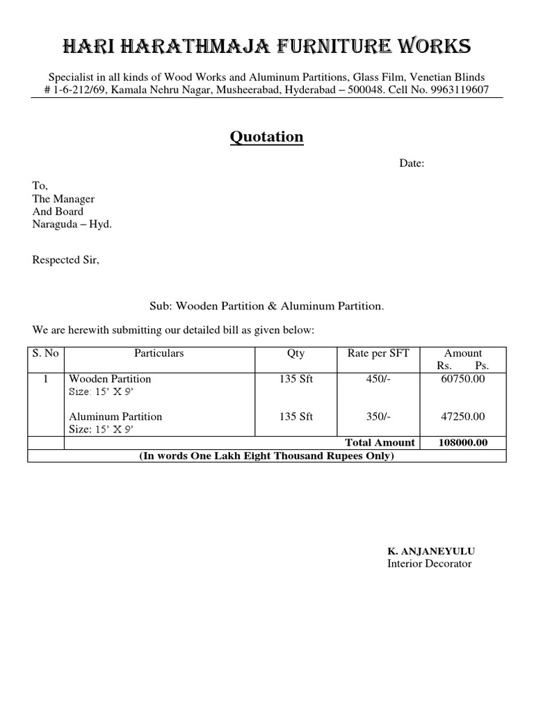 Wooden & Aluminum Partition Quotation | PDF