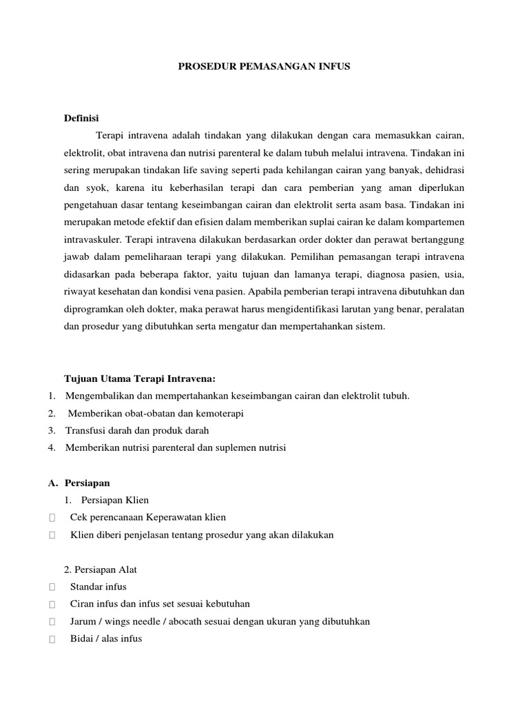 Prosedur Pemasangan Infus | PDF