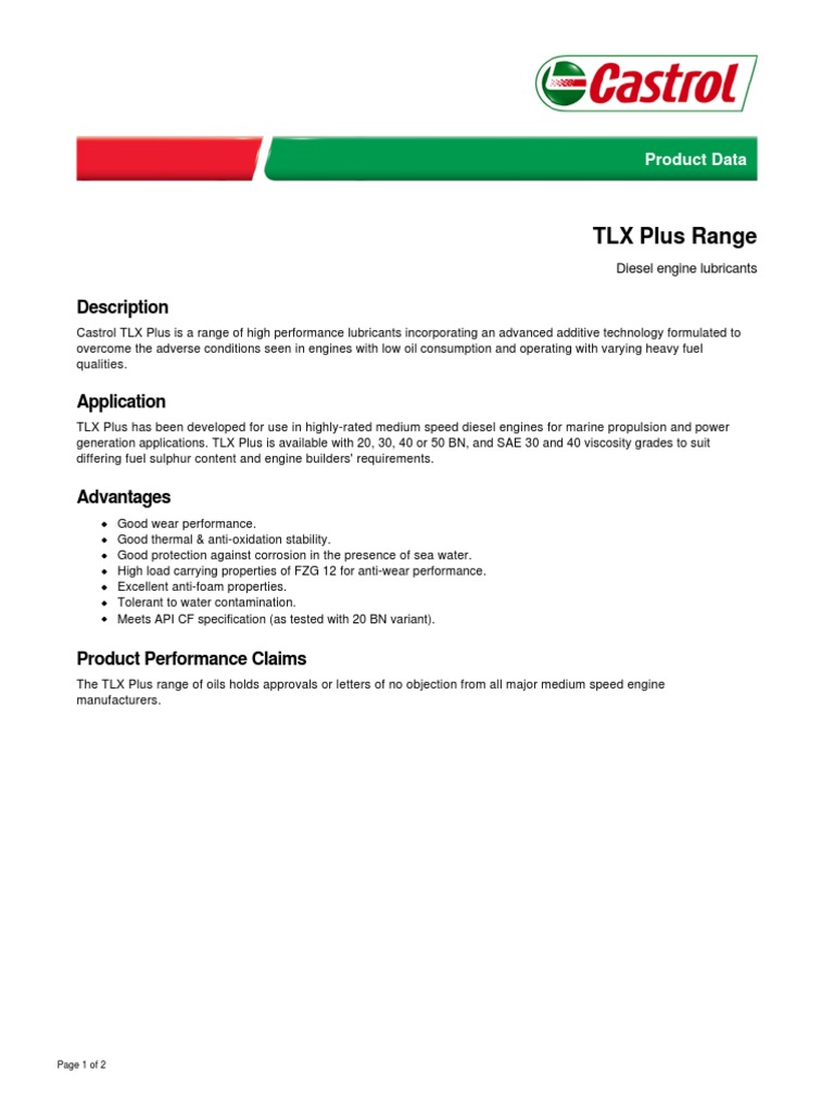 Aceite Castrol TLX PLUS | PDF | Lubricant | Specification (Technical ...