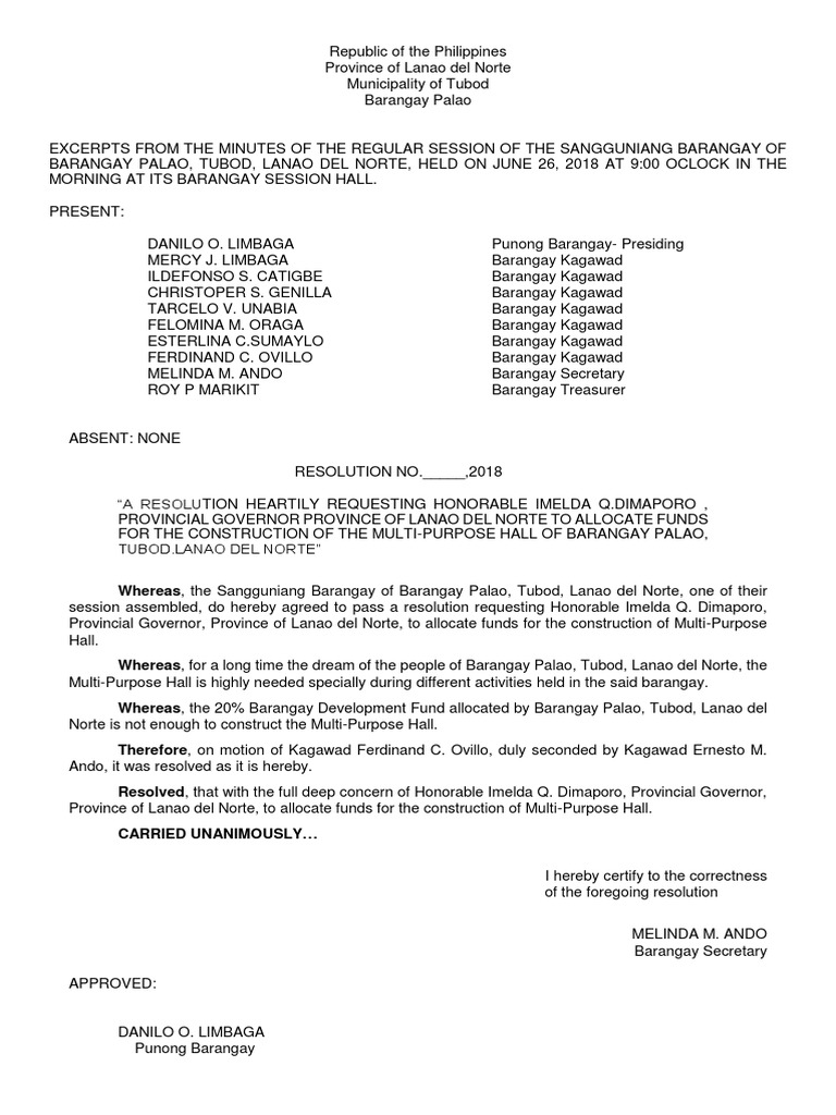 Resolution For Multi Purpose | PDF | Philippines | Government