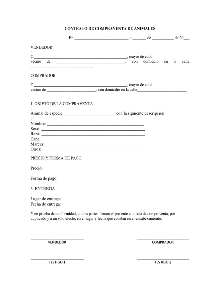 Contrato de Compraventa de Animales