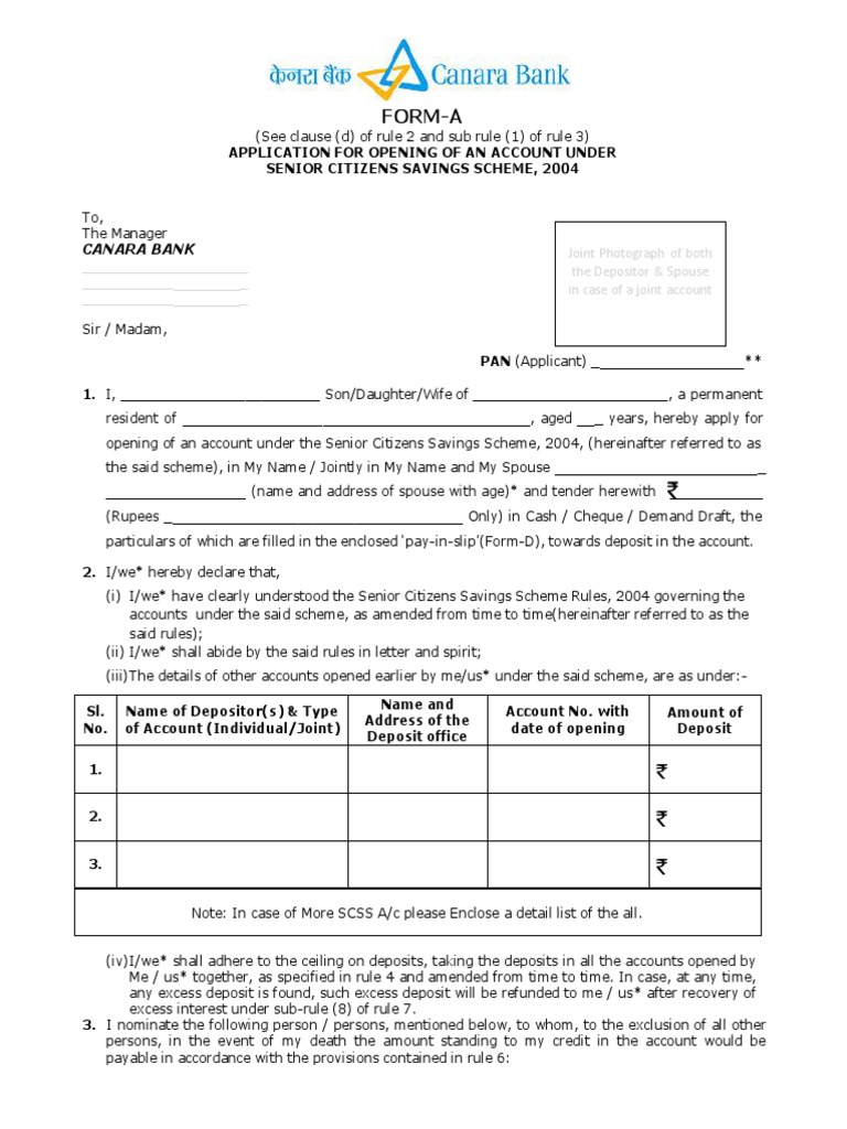 Form-A: - Joint Photograph of Both The Depositor & Spouse in Case of A ...