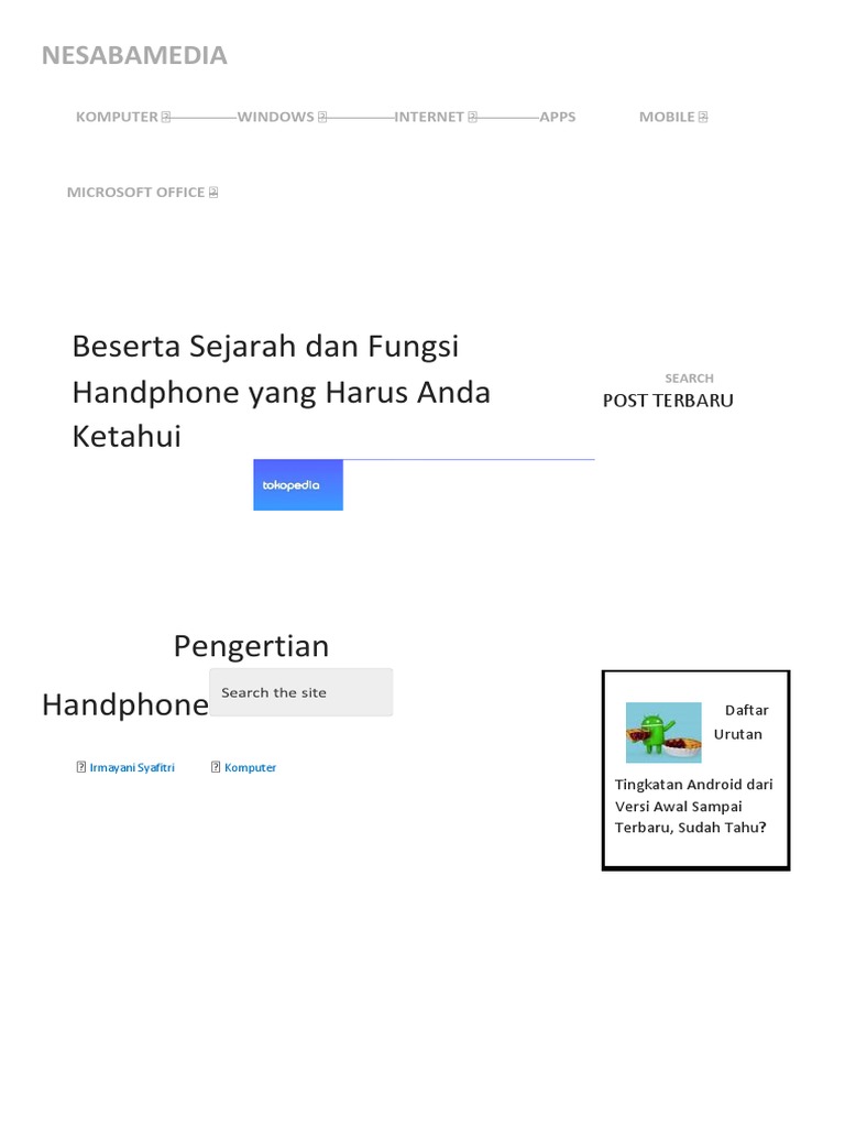 Pengertian Handphone, Sejarah Dan Fungsi Handphone (Lengkap) | PDF