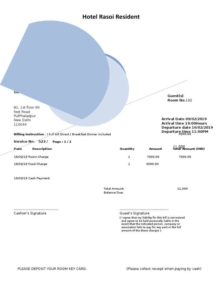 Hotel Rasoi Resident: Invoice | PDF | Invoice | Service Industries