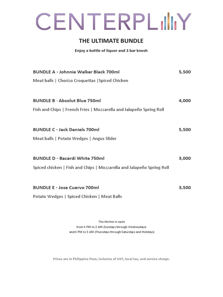 Centerplay Menu 07172018 | PDF | Scotch Whisky | Hamburgers