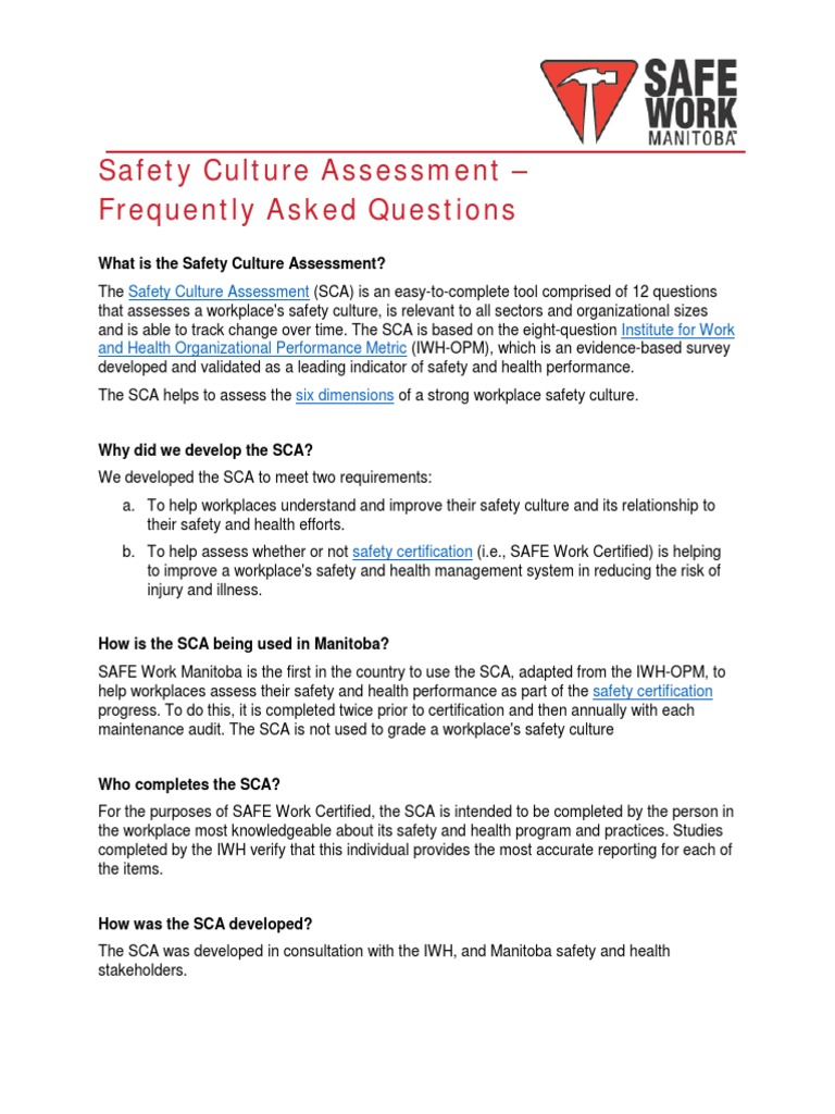Safety Culture Assessment - Frequently Asked Questions | PDF ...