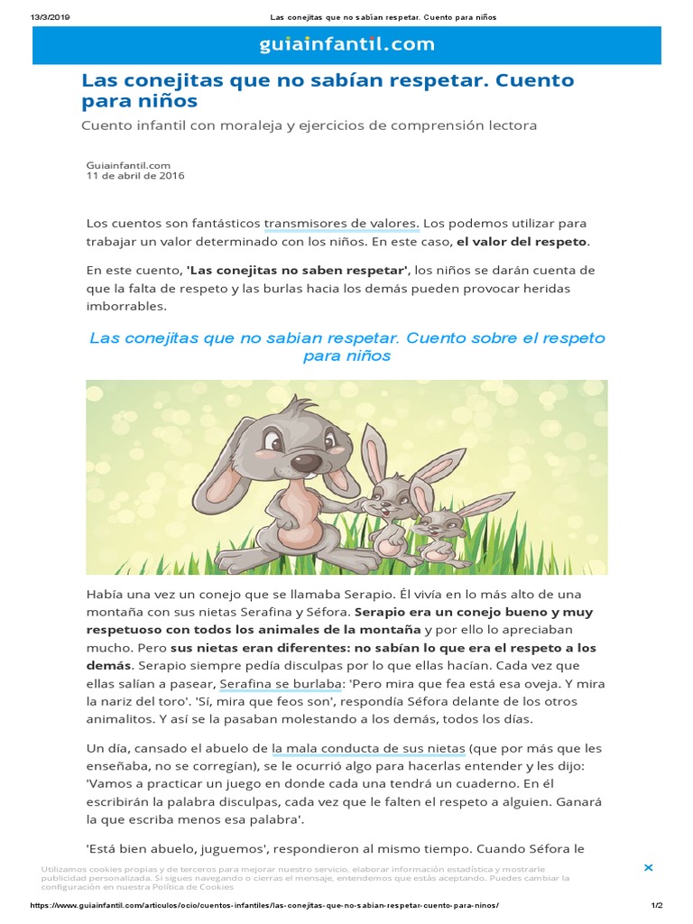 Las Conejitas Que No Sabían Respetar Cuento Para Niños Pdf Cookie