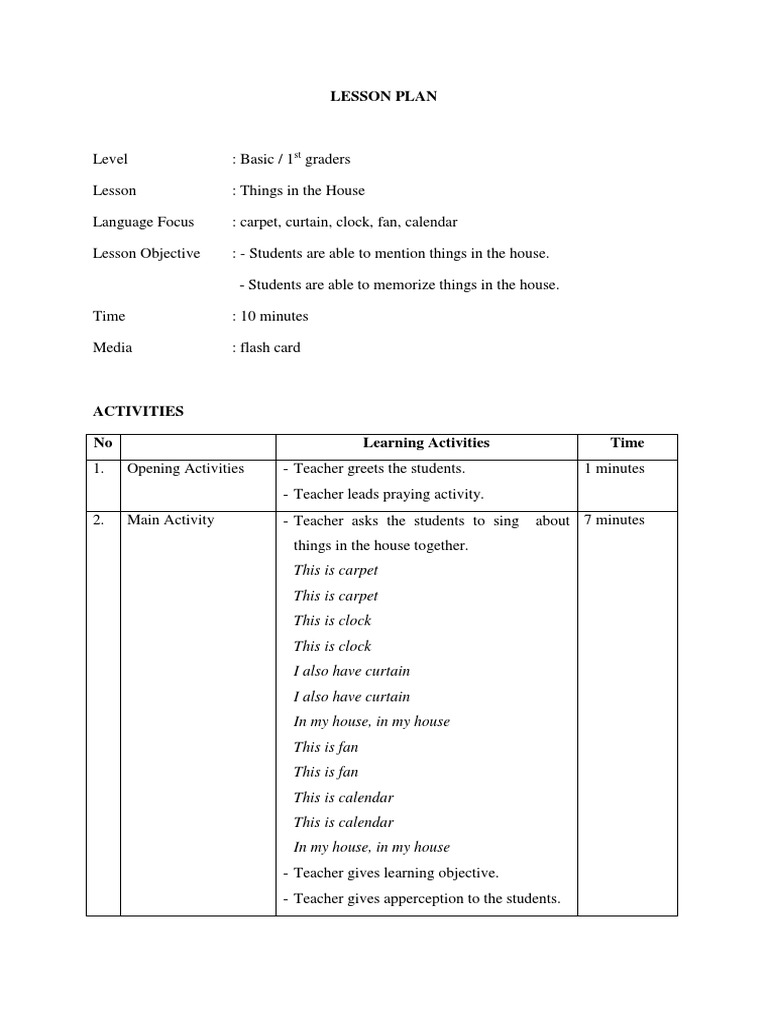 Lesson Plan Things in The House | PDF | Lesson Plan | Semiotics