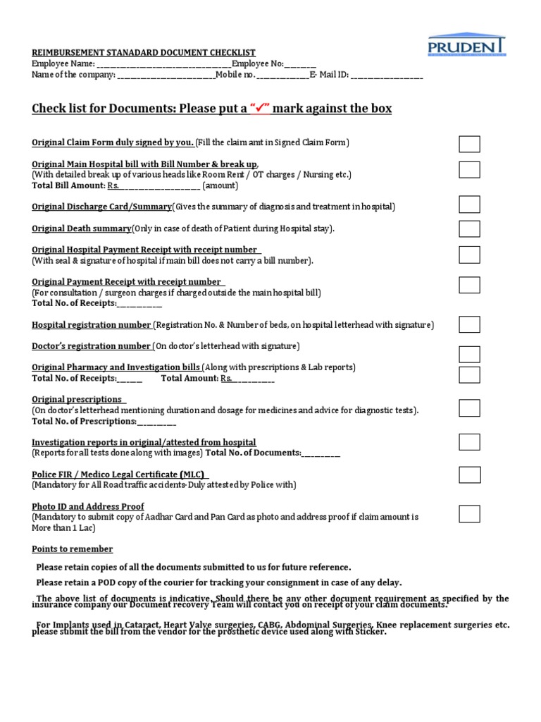 Reimbursement Checklist 2018 PDF | PDF | Medical Prescription | Receipt