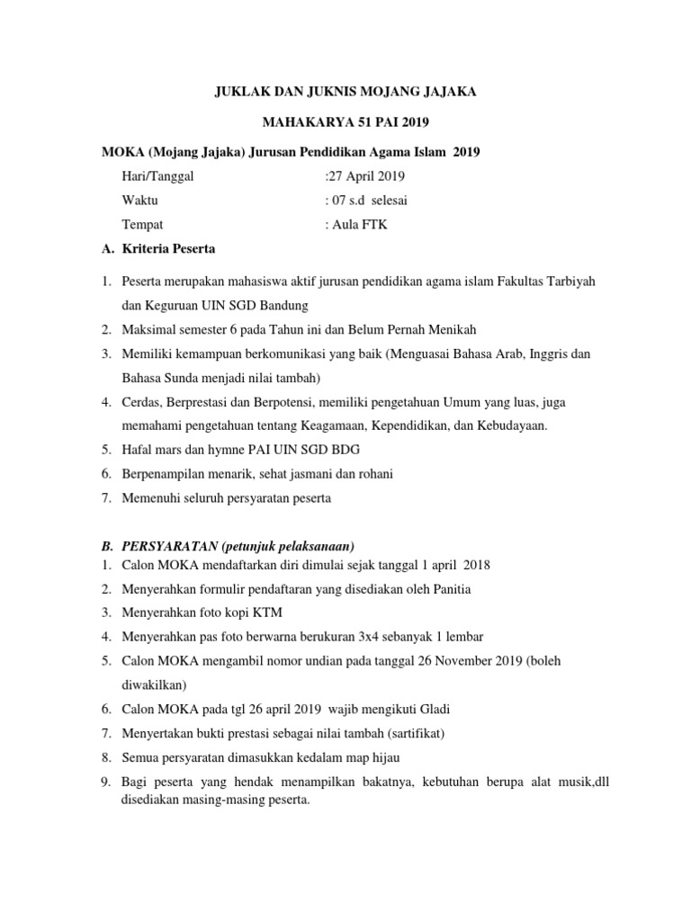 Juklak Dan Juknis Mojang Jajaka | PDF