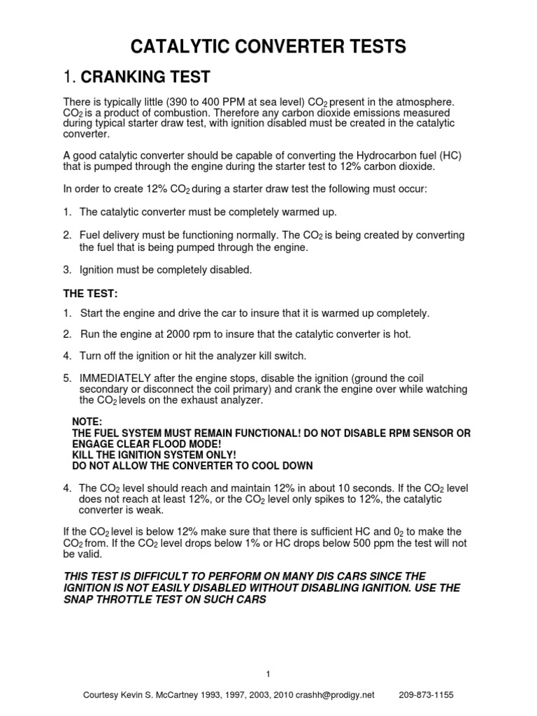 Catalytic Converter Tests: 1. Cranking Test | PDF | N Ox | Combustion