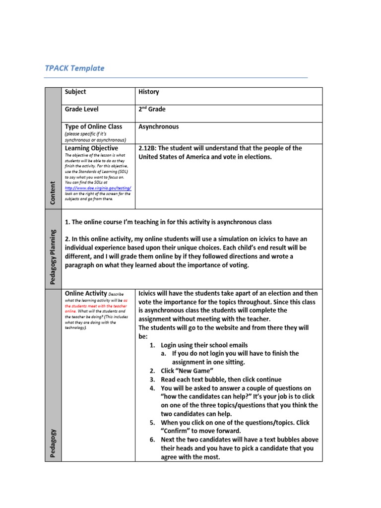 Tpack Template Online sp19 1 | PDF | Educational Technology | Change