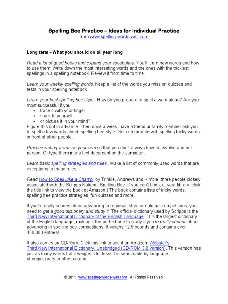 Spelling Bee Practice Ideas | PDF | Spelling | Dictionary