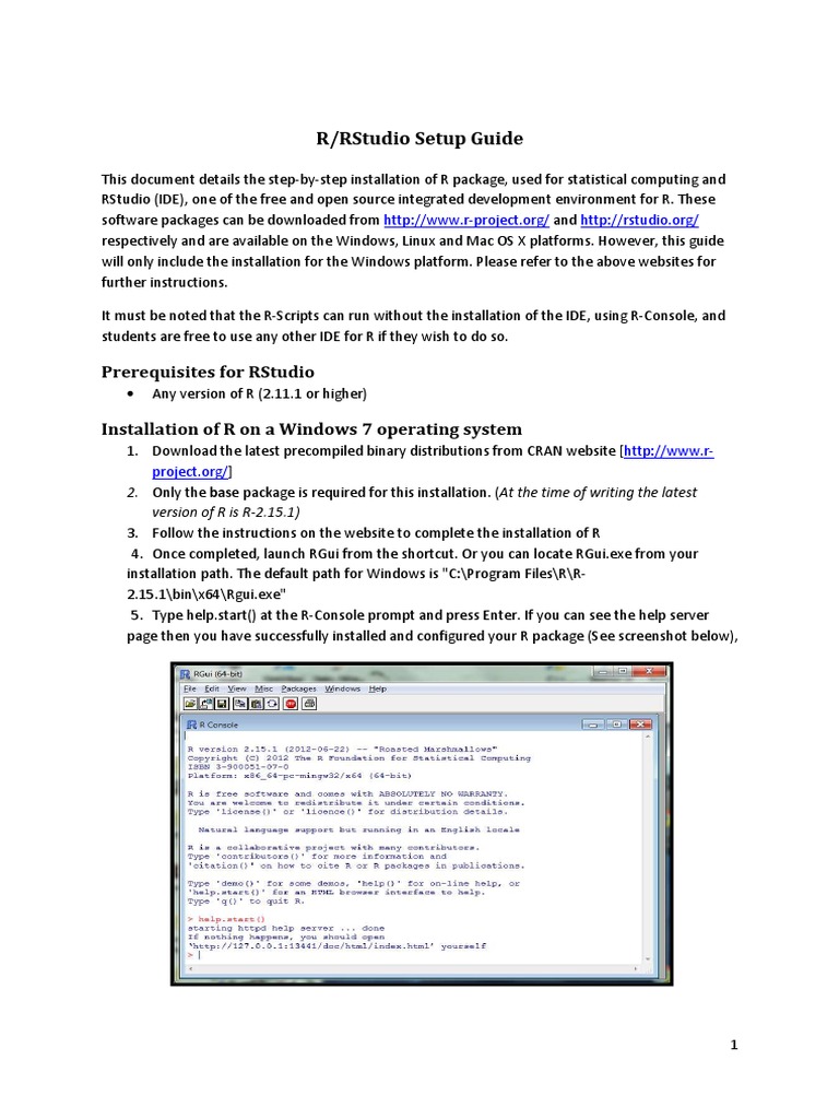 RStudio Setup Guide Draft1 | PDF | R (Programming Language ...