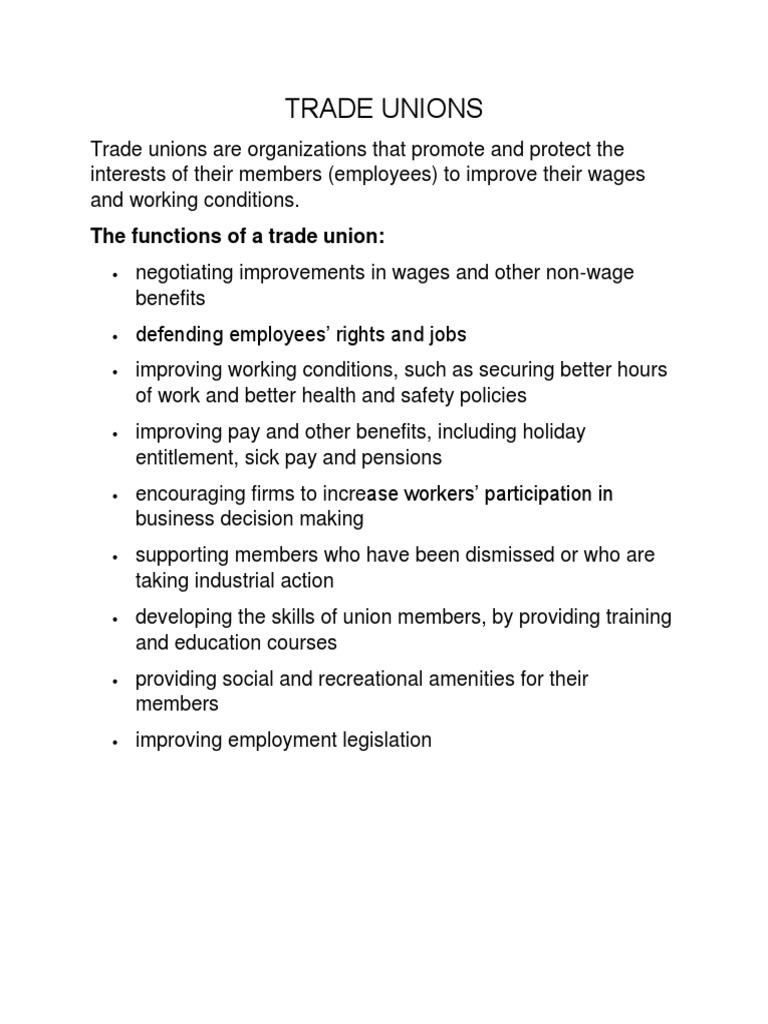 Trade Unions: The Functions of A Trade Union | PDF | Trade Union ...