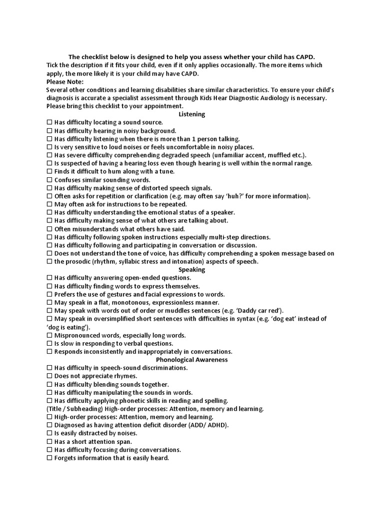 The Checklist Below Is Designed To Help You Assess Whether Your Child ...
