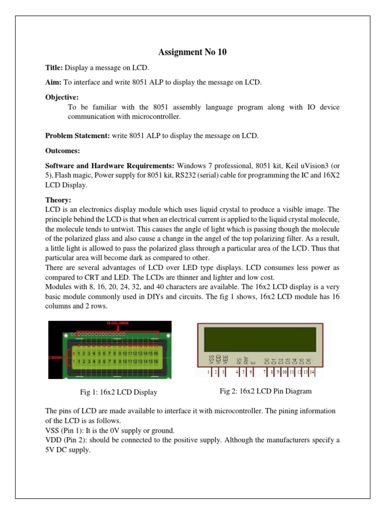 Expt No 10 - LCD MSG Display | PDF | Liquid Crystal Display | Office ...