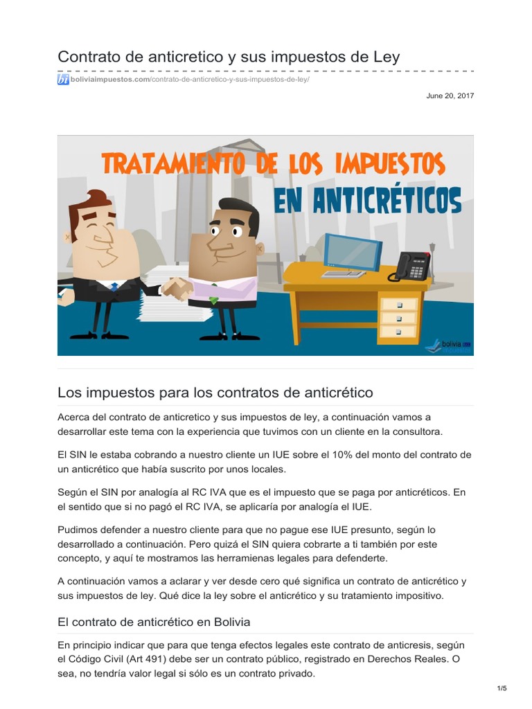 Contrato de Anticretico y Sus Impuestos de Ley | PDF | Porcentaje ...