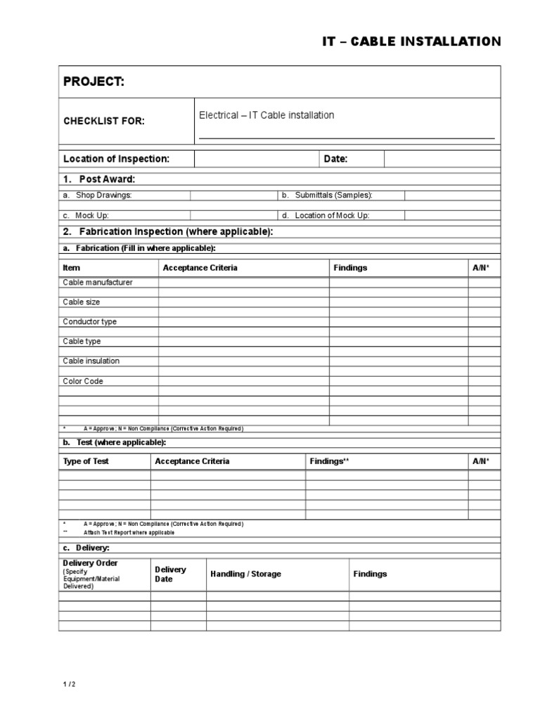 IT Cable Installation Checklist | PDF | Electrical Components ...