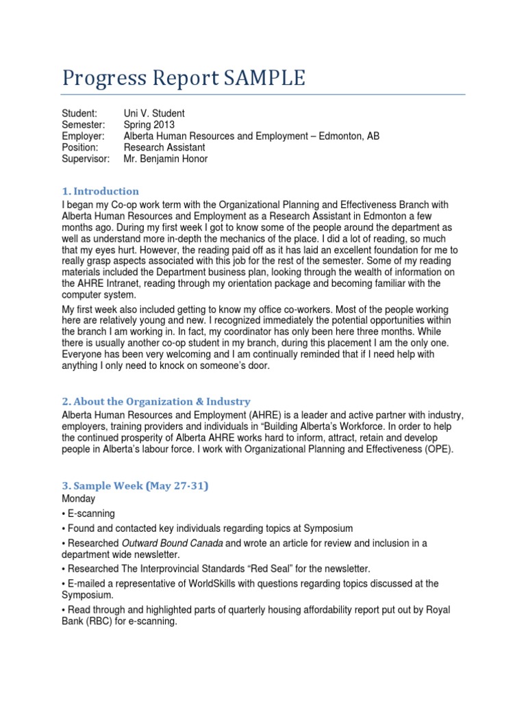 Progress Report SAMPLE | PDF | Human Resources | Employment