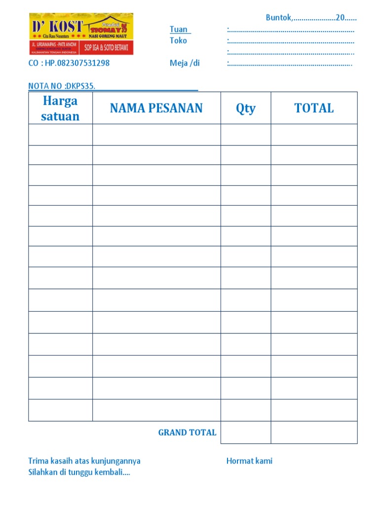 Nota Penjualan Toko | PDF