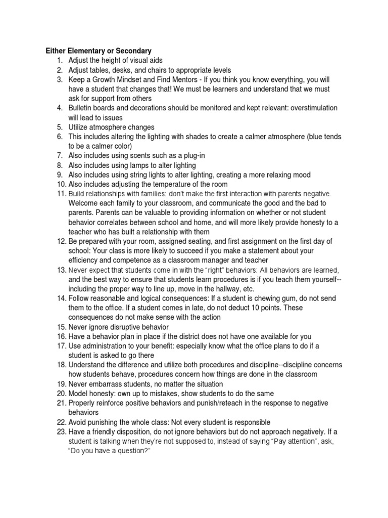 100 Behavior Classroom Strategies Menu | PDF | Classroom | Attention