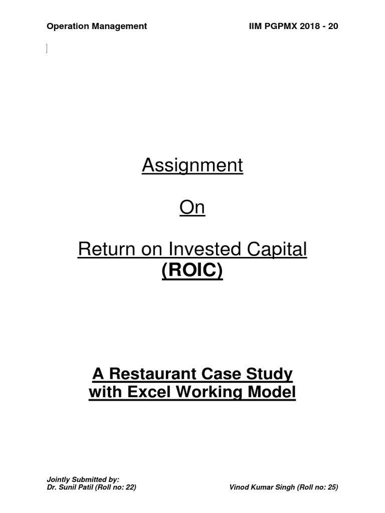 Operation Management Project - Roic | PDF | Revenue | Cost Of Capital