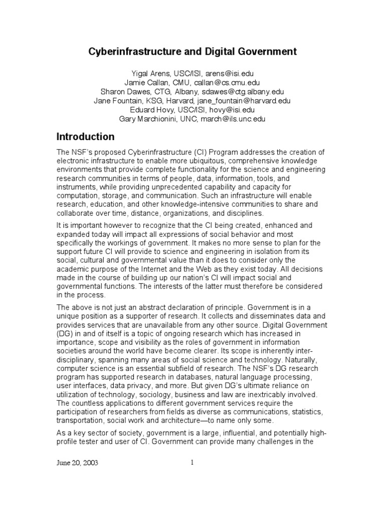 Cyberinfrastructure and Digital Government | PDF | Information ...
