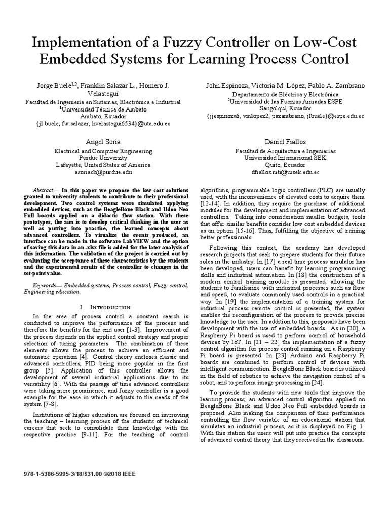 Implementation of A Fuzzy Controller On Low-Cost Embedded Systems For Learning Process Control ...
