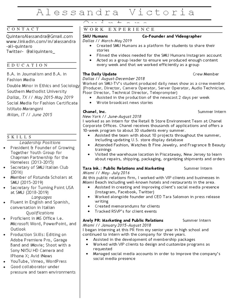 Alessandra Victoria Quintero: Work Experience | PDF | Communication ...