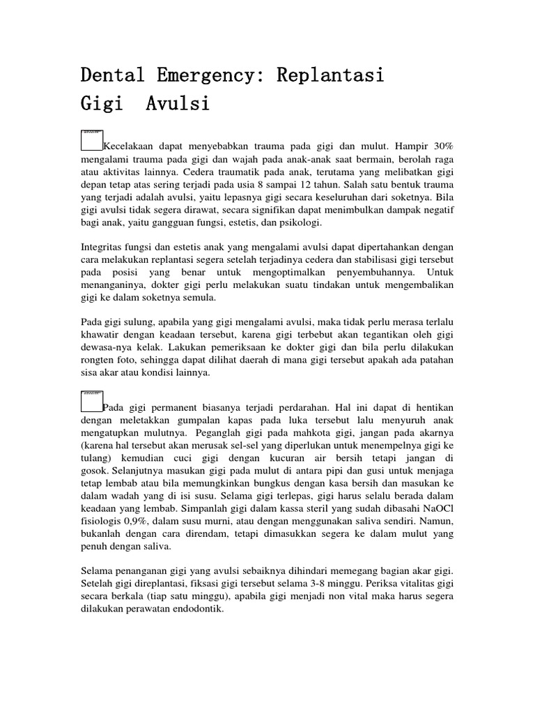 Replantasi Gigi Avulsi | PDF | Kesehatan Holistik