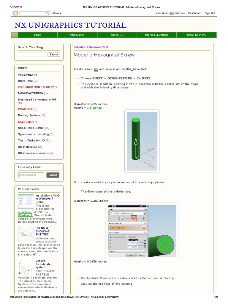 NX Tool Guide For Designing A Hexagonal Screw | PDF | Extrusion | Screw