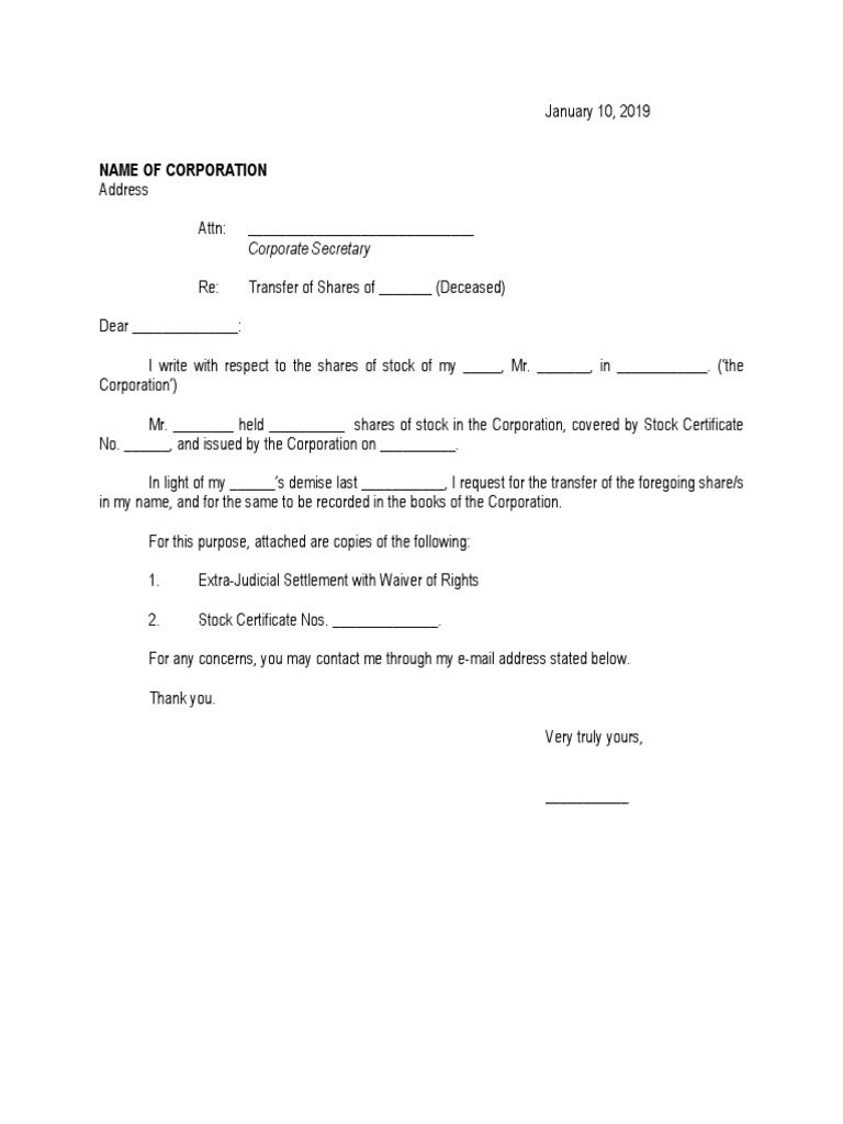Draft Letter To Corporate Secretary Template | PDF