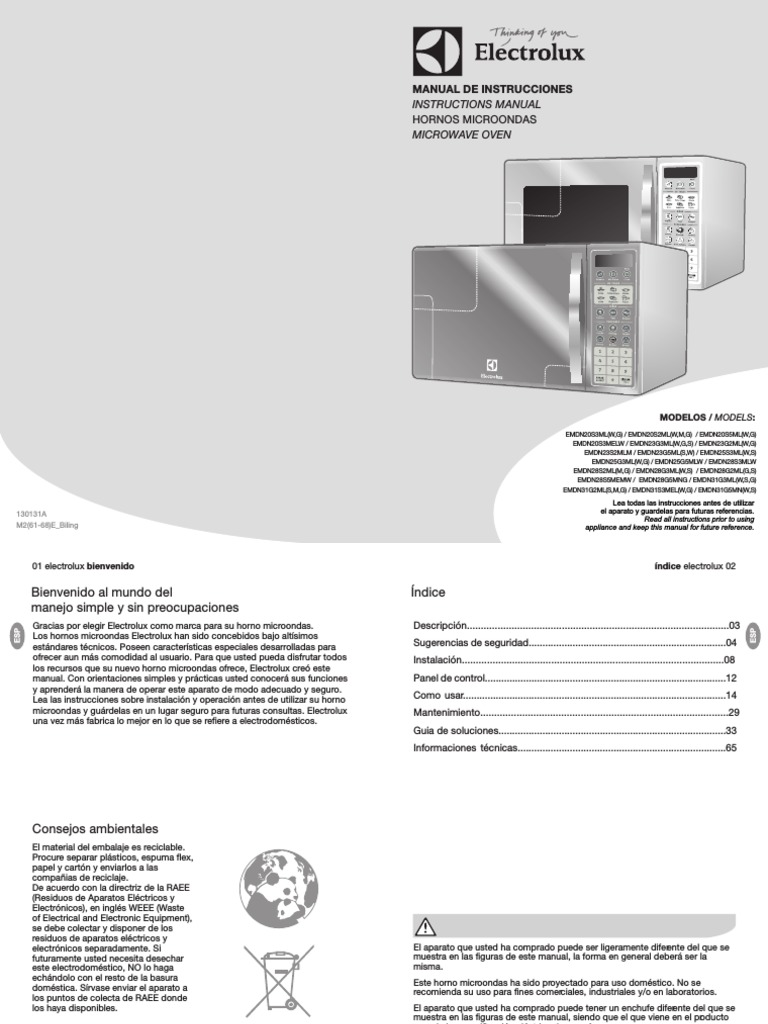 Manual de Instrucciones Horno Microondas Electrolux PDF | PDF | Enchufes y tomas de corriente ...